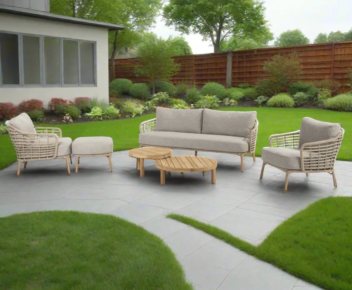Como Outdoor Lounge Set with Footstool & Finn Teak Tables | Oaktree ...