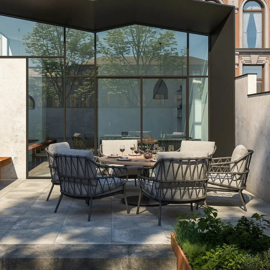 Calpi 6 Seat Low Round Outdoor Dining Set | Oaktree Garden Centre